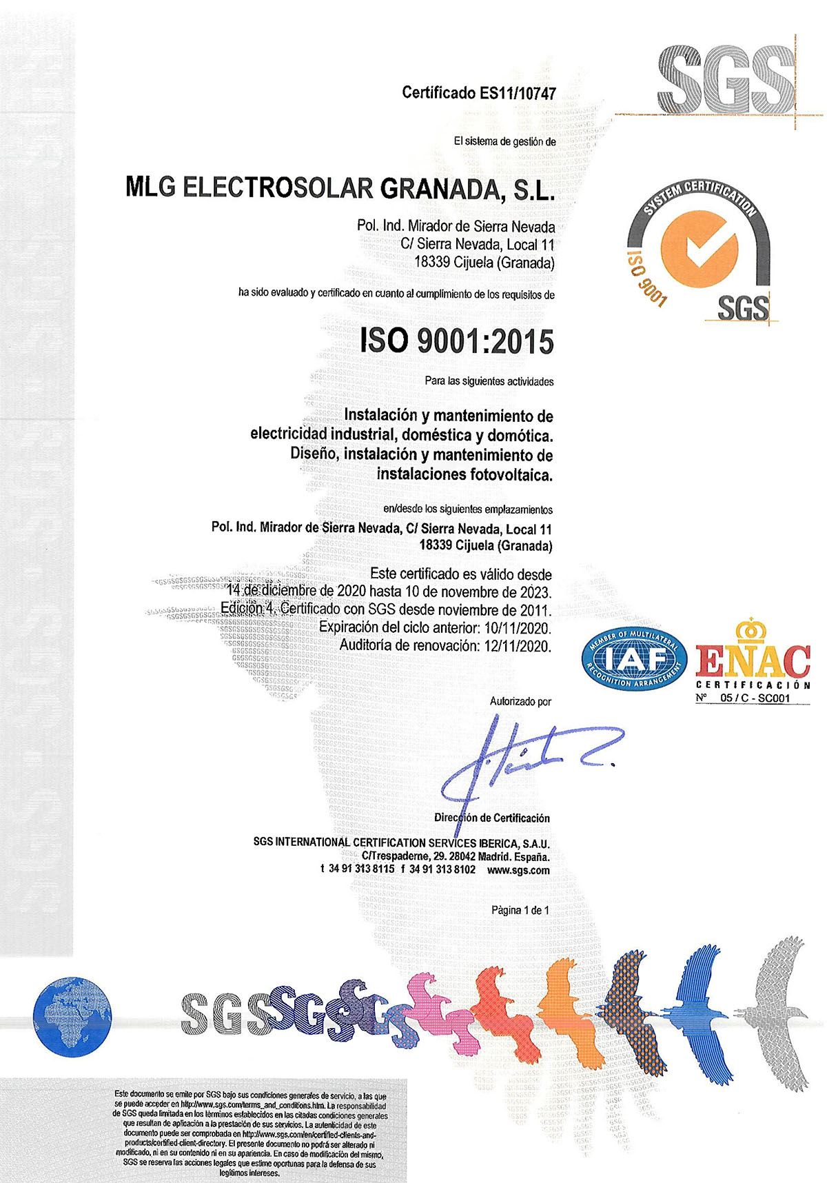Certificados de Calidad | MLG Electrosolar